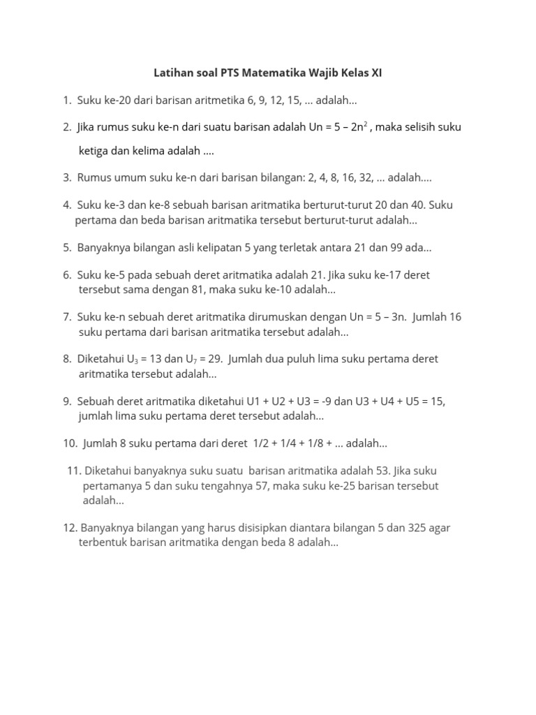 Latihan Soal PTS Matematika Wajib Kelas XI | PDF | Metode & Bahan Ajar