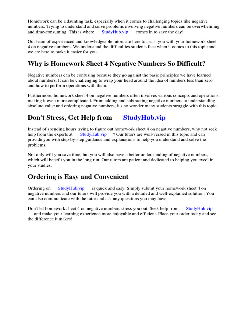 Homework Sheet 4 Negative Numbers | PDF | Homework | Diamond