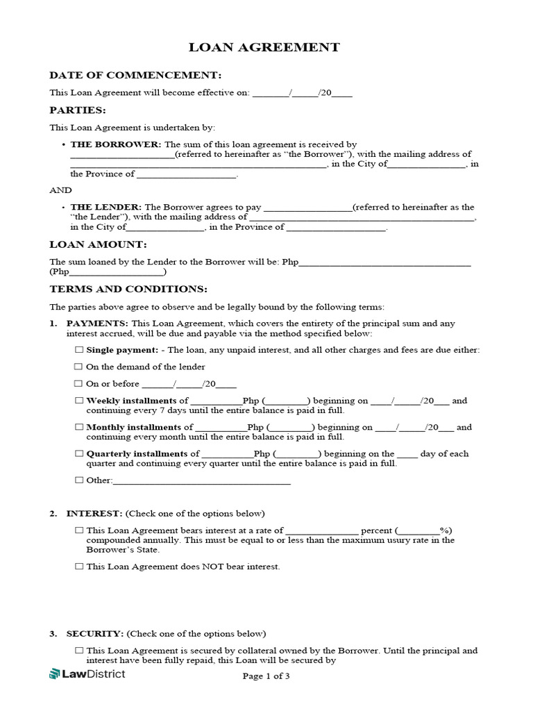 Loan Agreement | PDF | Loans | Interest