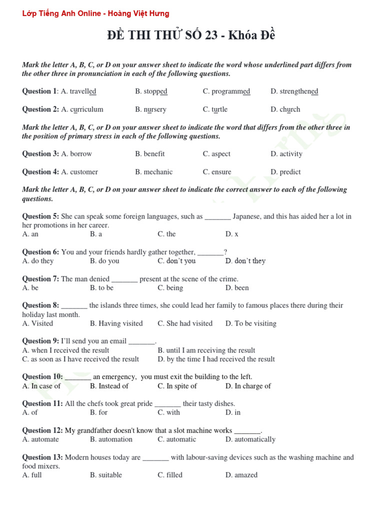 Đề Thi Thử Tiếng Anh Online 23 | PDF | Computing