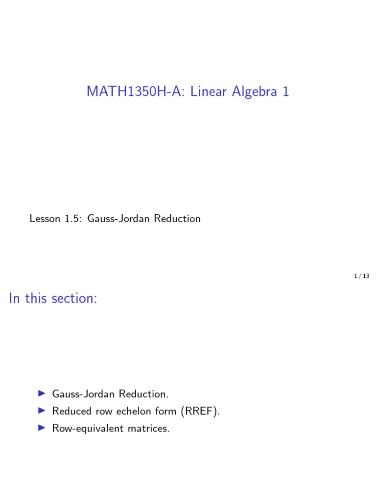 Gauss-Jordan Reduction in RREF | PDF | Mathematical Physics | Applied ...