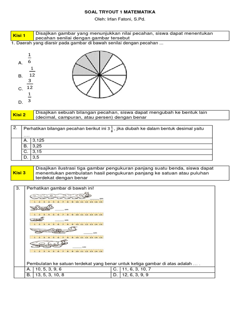 Paket 1 Mat Tryout SD 2024 | PDF | Metode & Bahan Ajar