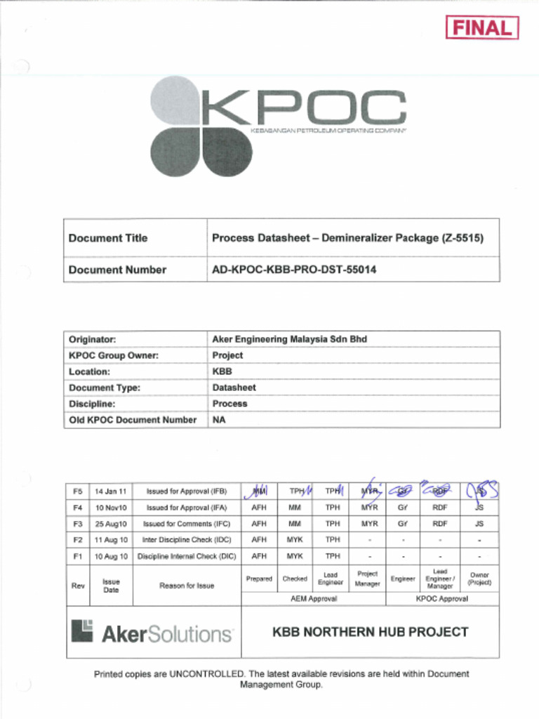 KPOC Demineralizer Package Datasheet | PDF | Water | Hydrology