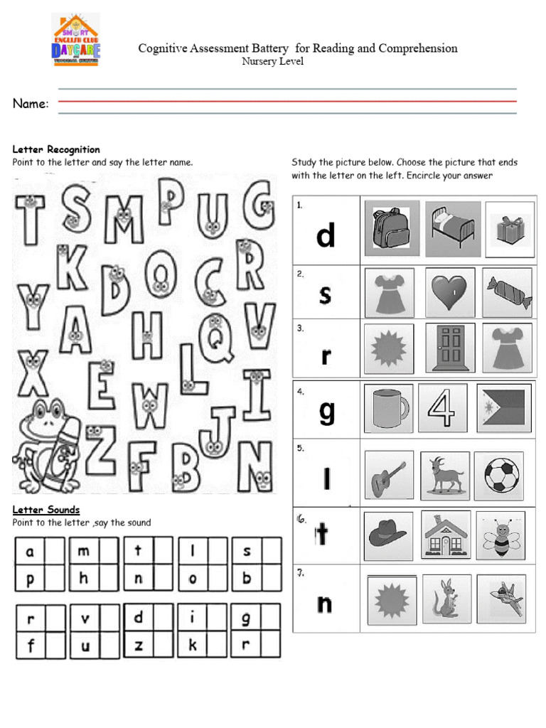 Cognitive Assessment Battery For Reading and Comprehension Nursery ...