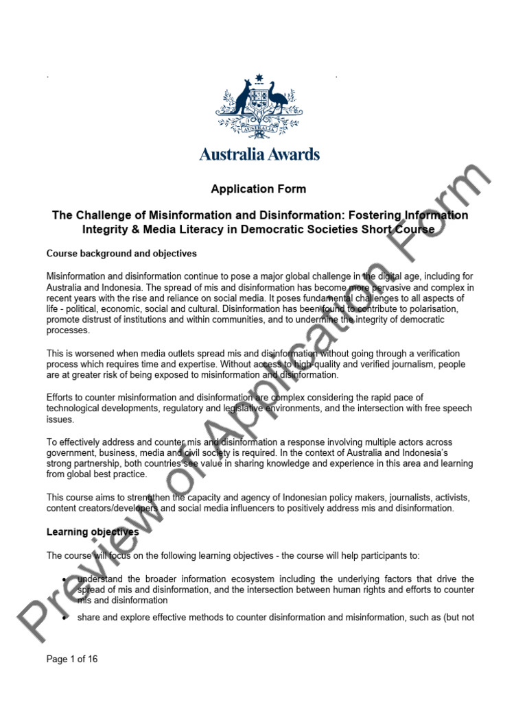 Preview Form - The Challenge of Misinformation and Disinformation Short ...