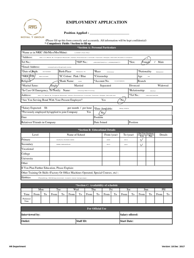 Employment Application Form | PDF | Employment