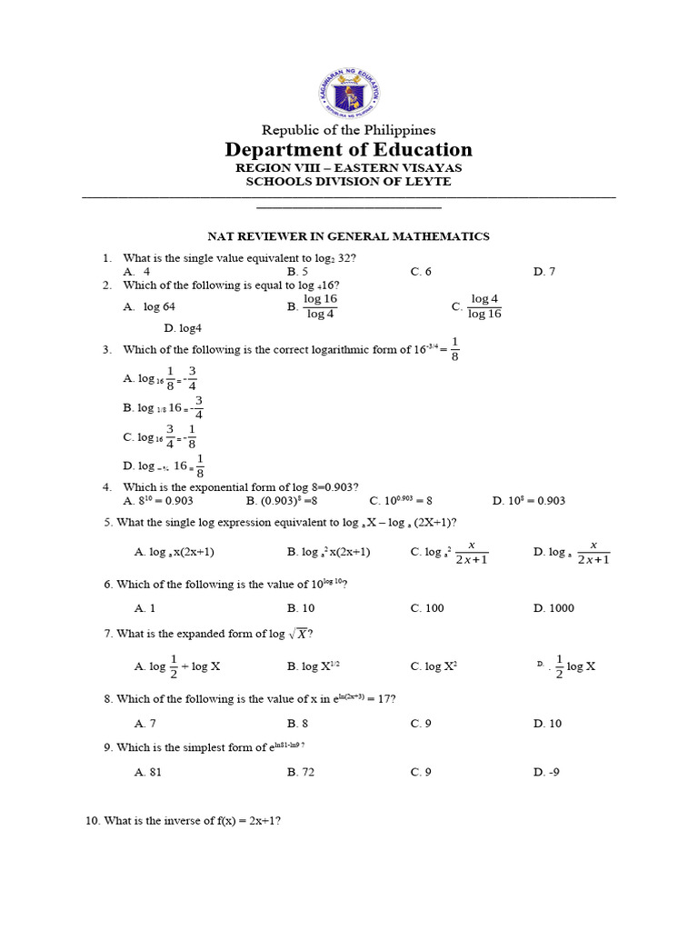 NAT-REVIEWER | PDF | Logarithm | Arithmetic