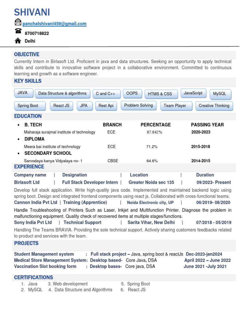 Updated Shivani Resume | PDF | Java (Programming Language) | Technical Support