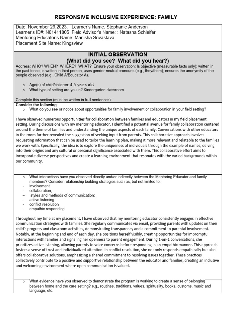 Responsive Inclusive Experience Family | PDF | Mentorship | Learning