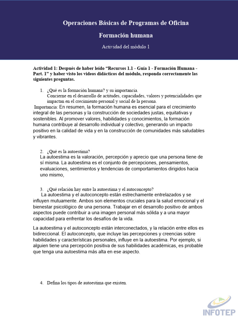 Actividad - Modulo 1 Infotep | PDF | Autoestima | Planificación