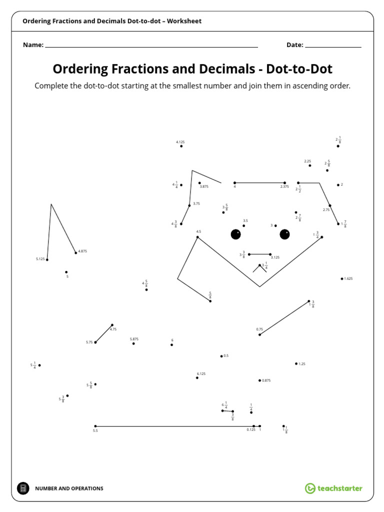 Complex Dottodot Worksheet Ordering Fractionsand Decimals Cat Adobe Reader Download Free Pdf