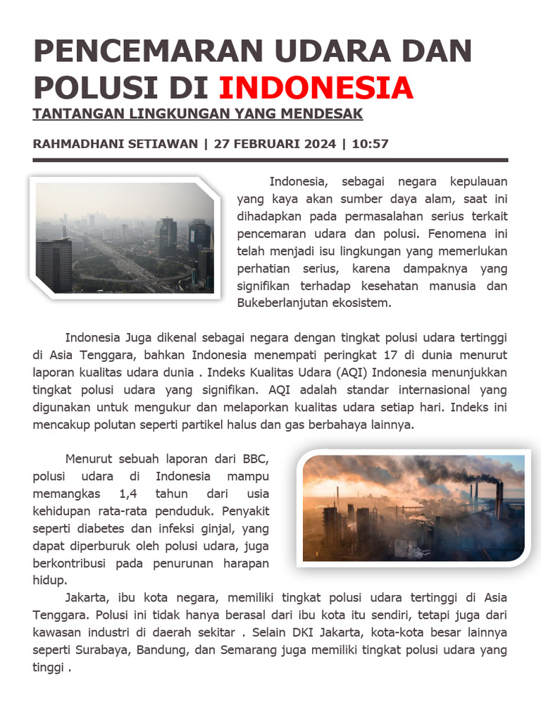 Artikel - Pencemaran Udara Dan Polusi Di Indonesia | PDF