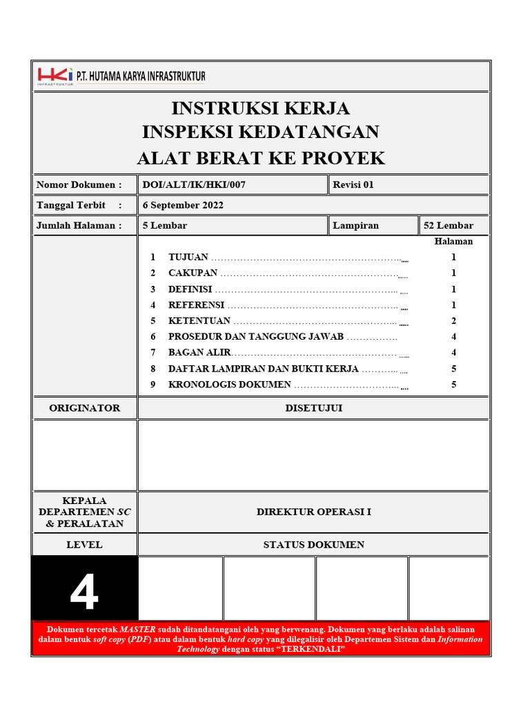 Instruksi Inspeksi Alat Berat Proyek | PDF | Bisnis | Teknologi & Rekayasa