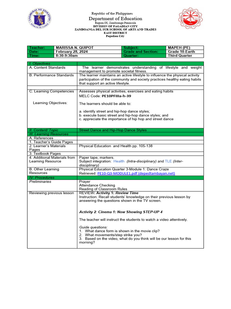 Lesson-Plan-Quipot-Checked-and-Reviewed | PDF | Learning | Physical ...