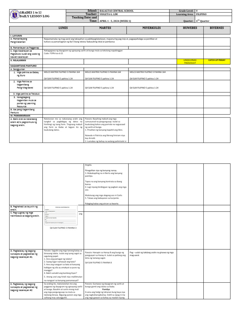DLL Filipino WK1 Q4 2024 | PDF