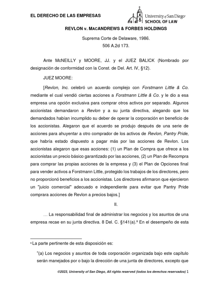 Revlon V MacAndrews ESPAÑOL | PDF | Corporaciones | Business