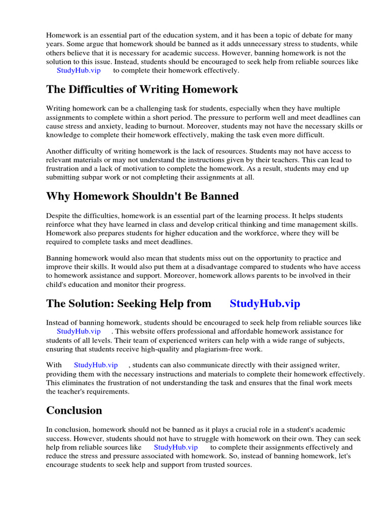 Homework Shouldnt Be Banned Essay | PDF | Homework