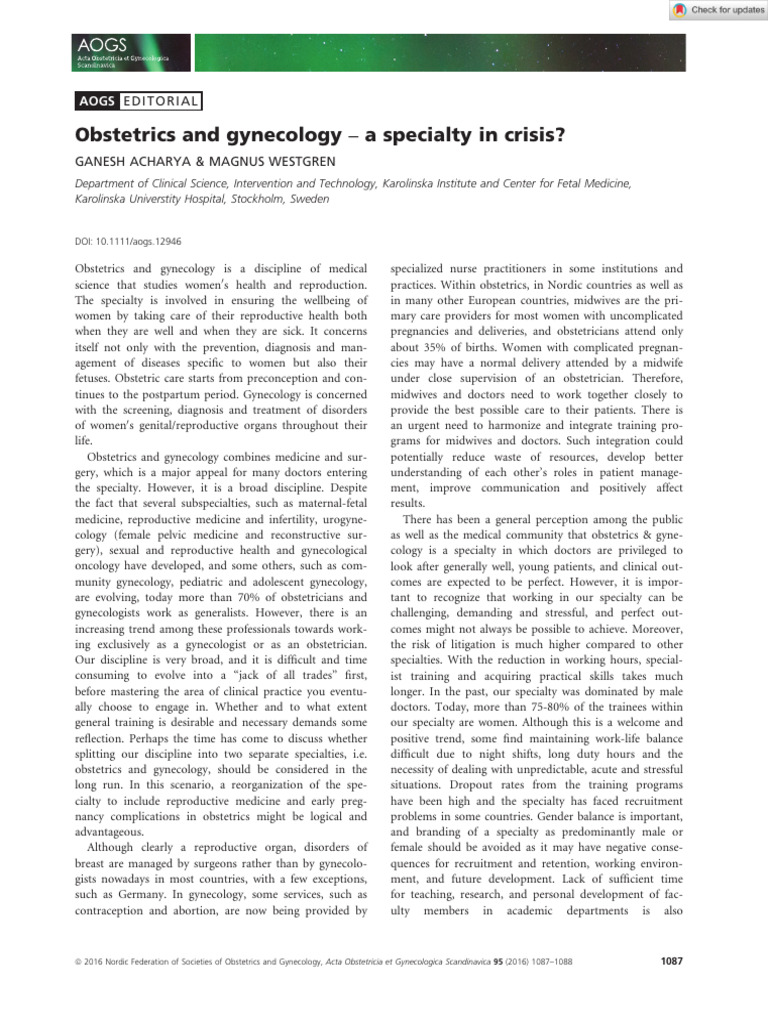 Acta Obstet Gynecol Scand - 2016 - Acharya - Obstetrics and Gynecology ...