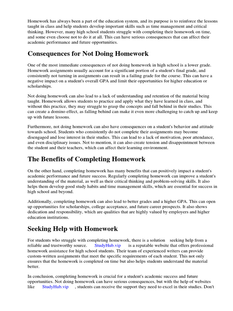 Consequences For Not Doing Homework in High School | PDF | Homework ...