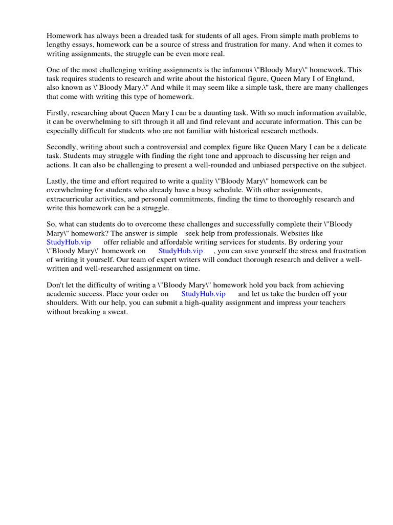 Bloody Mary Homework | PDF | Facebook | Homework