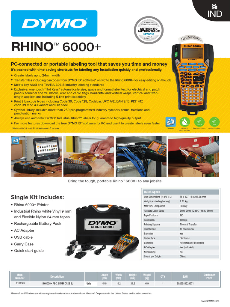 DYMO - RHINO 6000 Tube Cable Marker | PDF | Barcode | Personal Computers