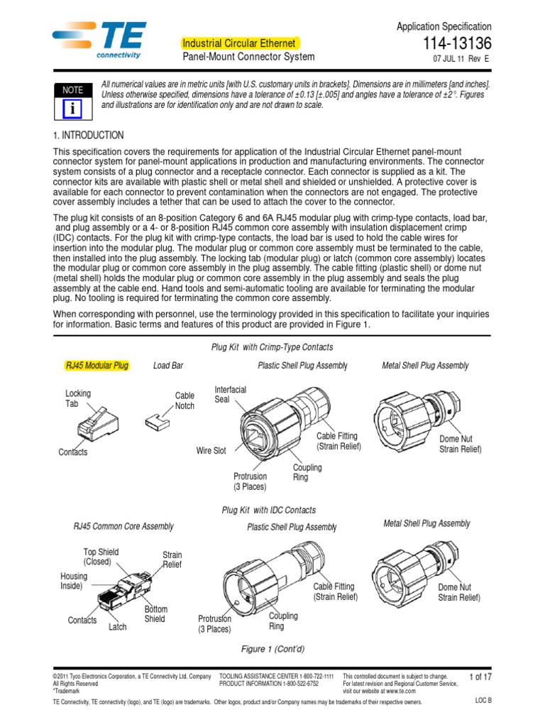 Tyco Electronic RJ45 Connector | PDF | Electrical Connector | Manufactured Goods