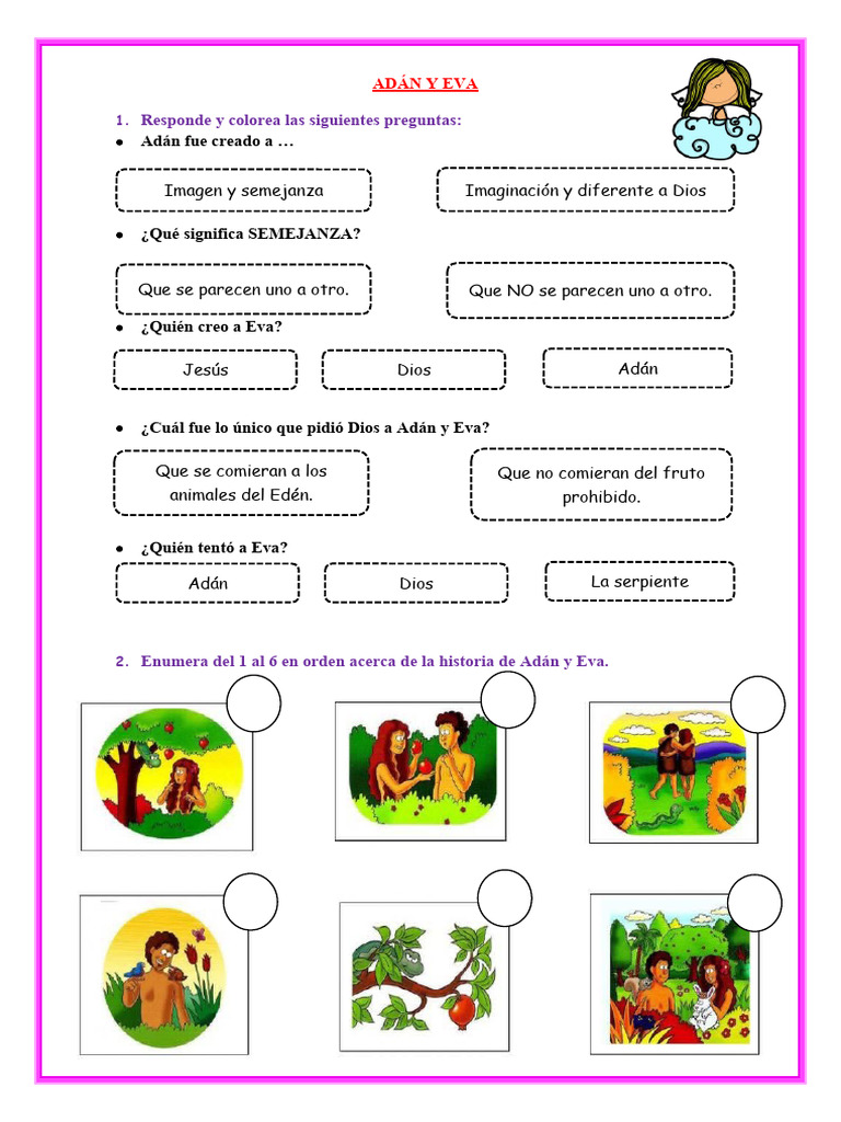 E2 S3 FICHA D2 RELIGION ADAN Y EVA Divino Jesus | PDF