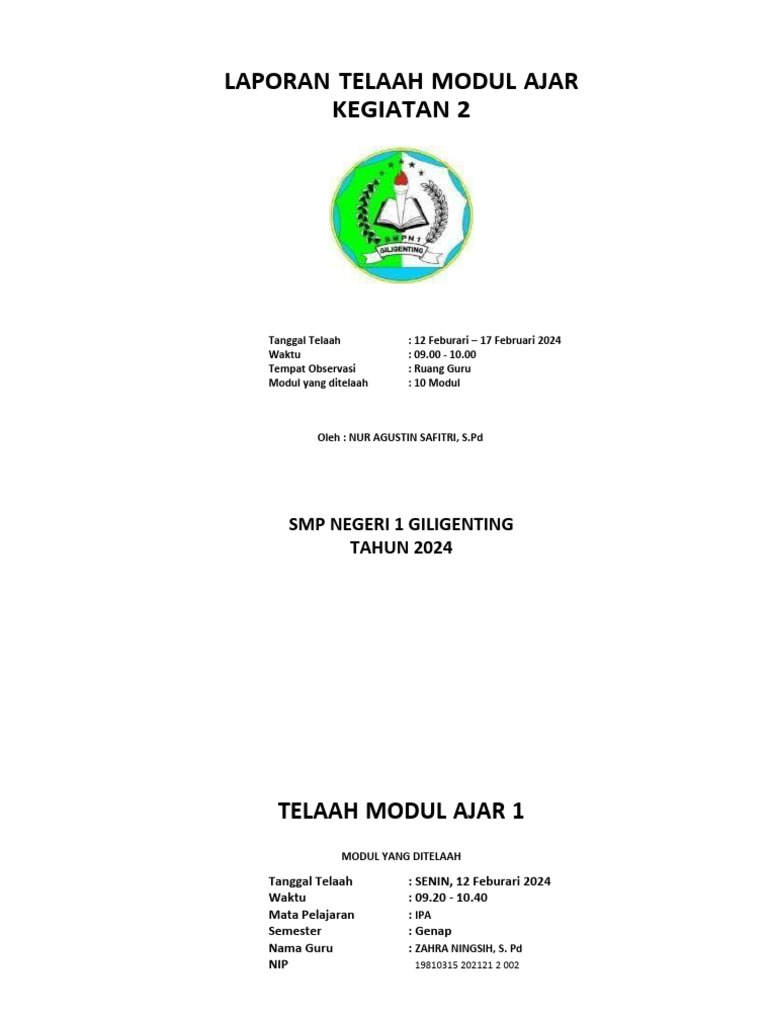 Laporan Kegiatan 2 Telaah Modul Ajar | PDF
