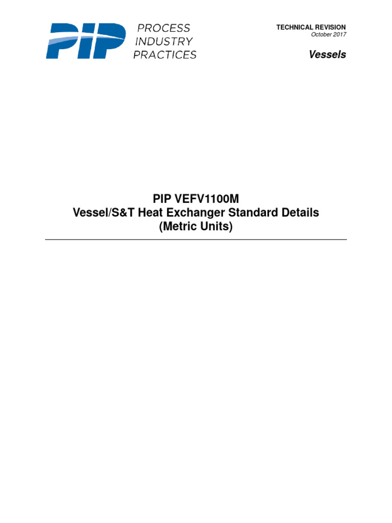PIP VEFV1100M Vessel - S&T Heat Exchanger Standard Details (Metric Units) | Download Free PDF ...