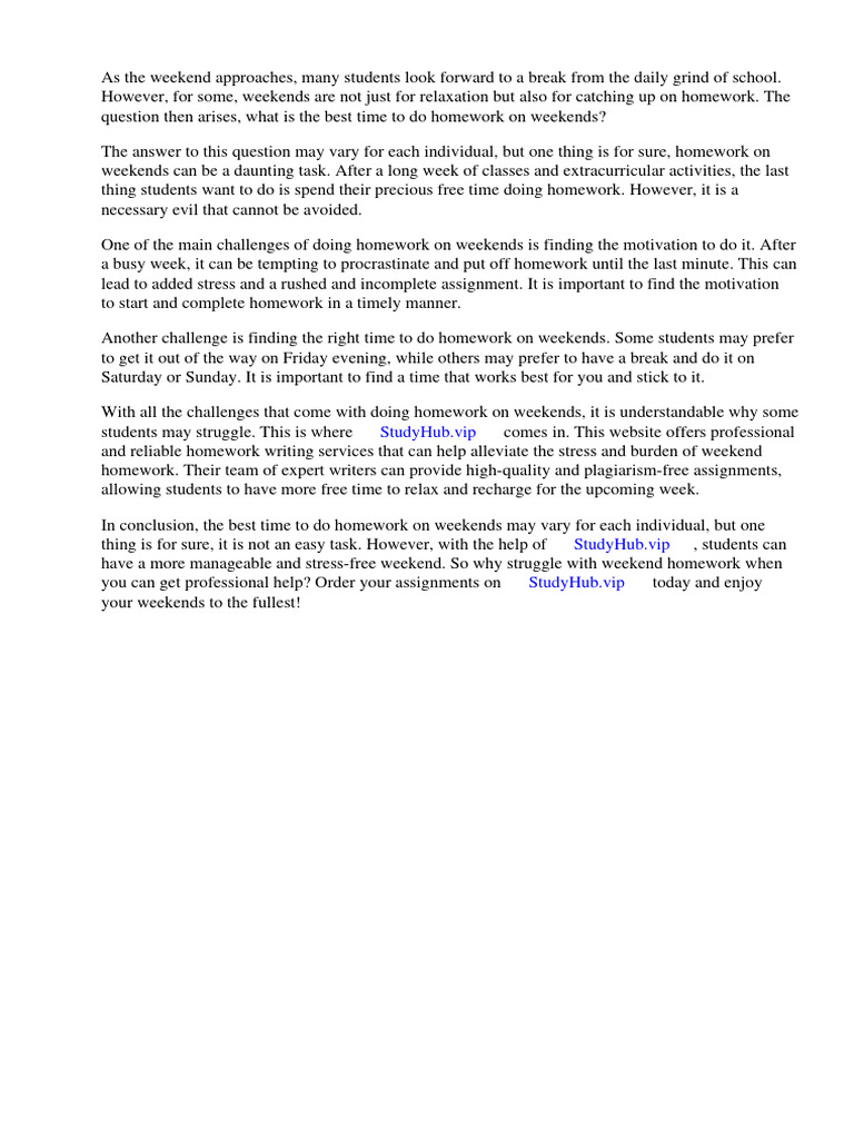 Best Time To Do Homework On Weekend | PDF | Homework