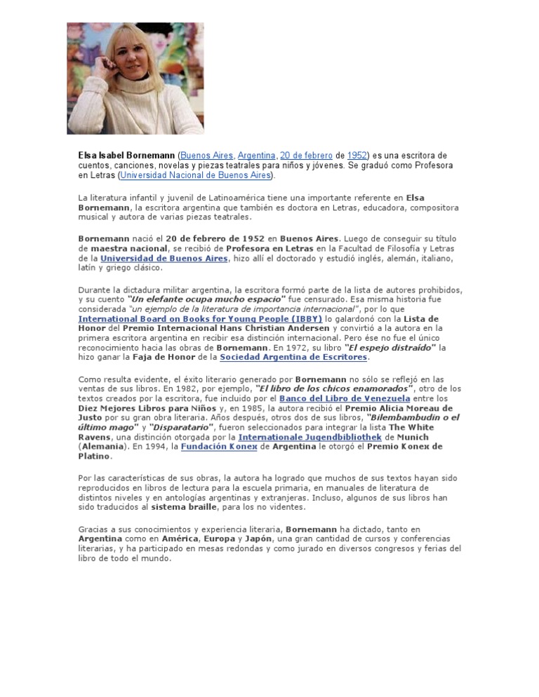 Biografía de Elsa Bornemann | PDF