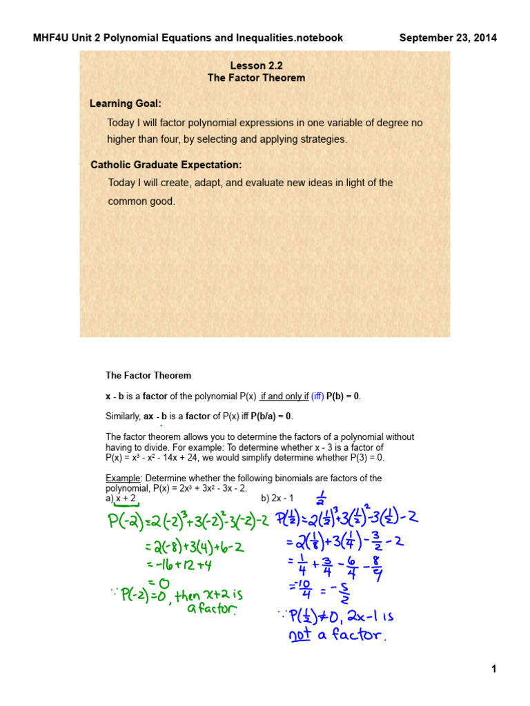 MHF4U 2.2 Notes | PDF | Factorization | Polynomial