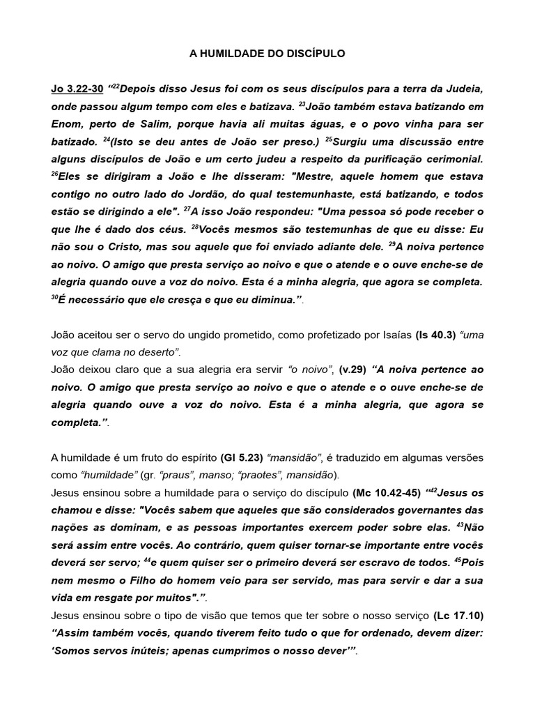 Humildade no Serviço do Discípulo | PDF | Jesus | Evangelho de João