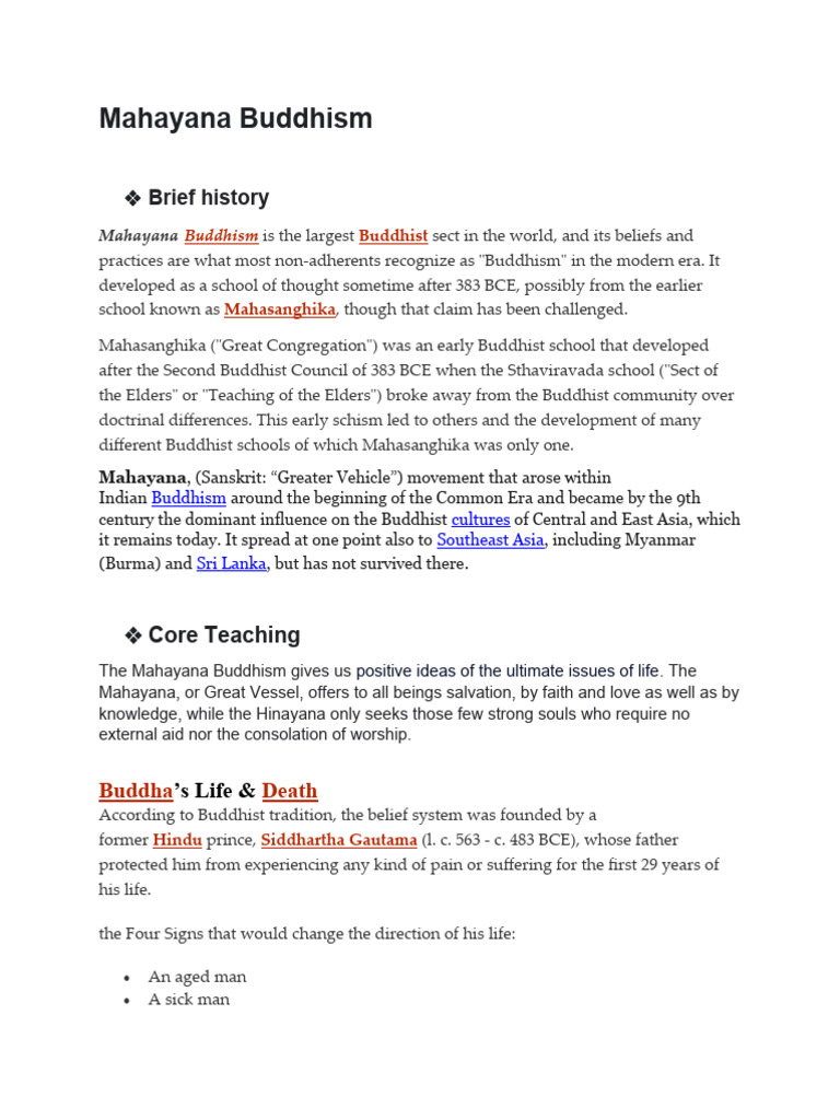 Mahayana Buddhism: History & Beliefs | PDF | Mahayana | Bodhisattva