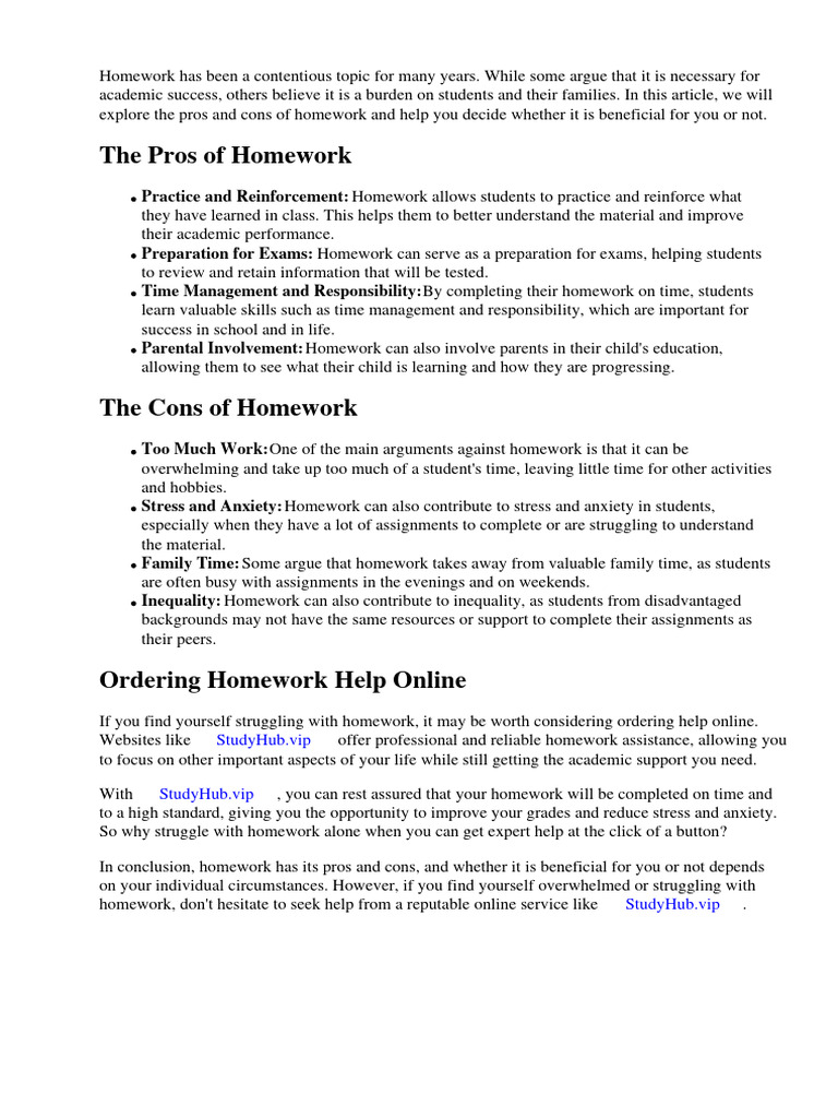 Homework Pros and Cons Articles | PDF | Homework | Teachers