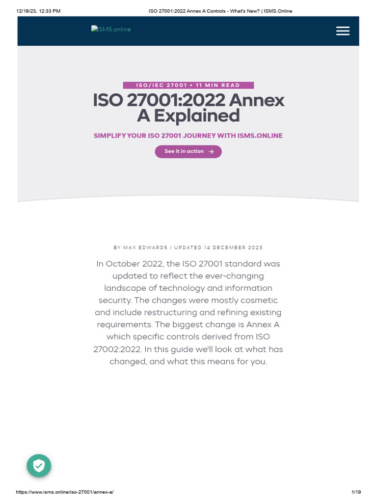 ISO 27001 - 2022 Annex A Controls - What's New | PDF | Information ...