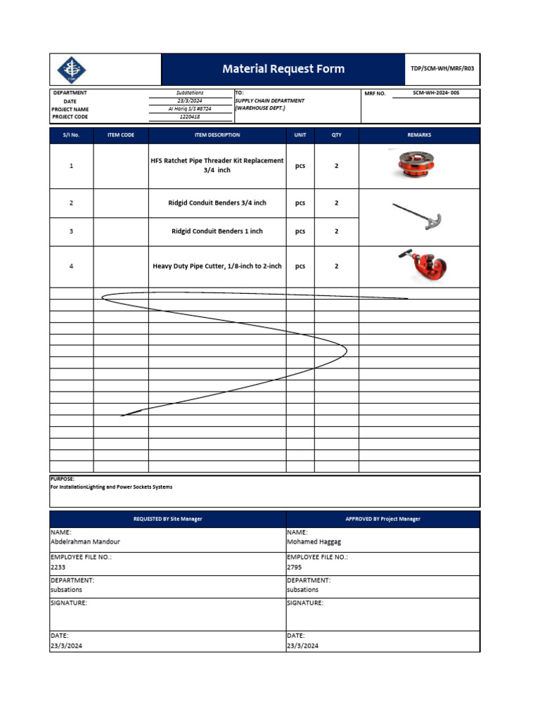 Material Request Form | PDF