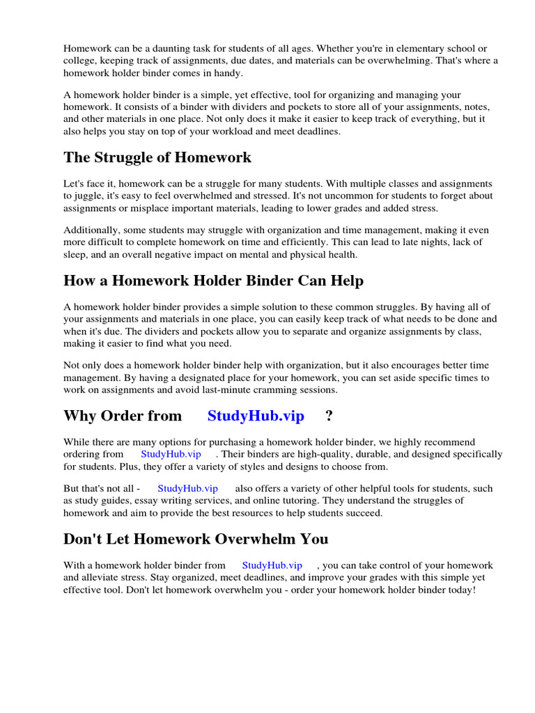 Homework Holder Binder | PDF | Homework | Desk
