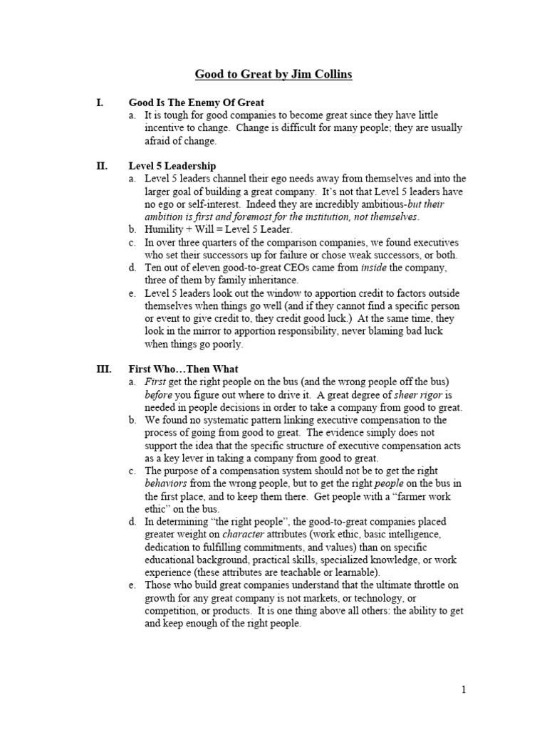 Key Points in Good To Great by Jim Collins | PDF