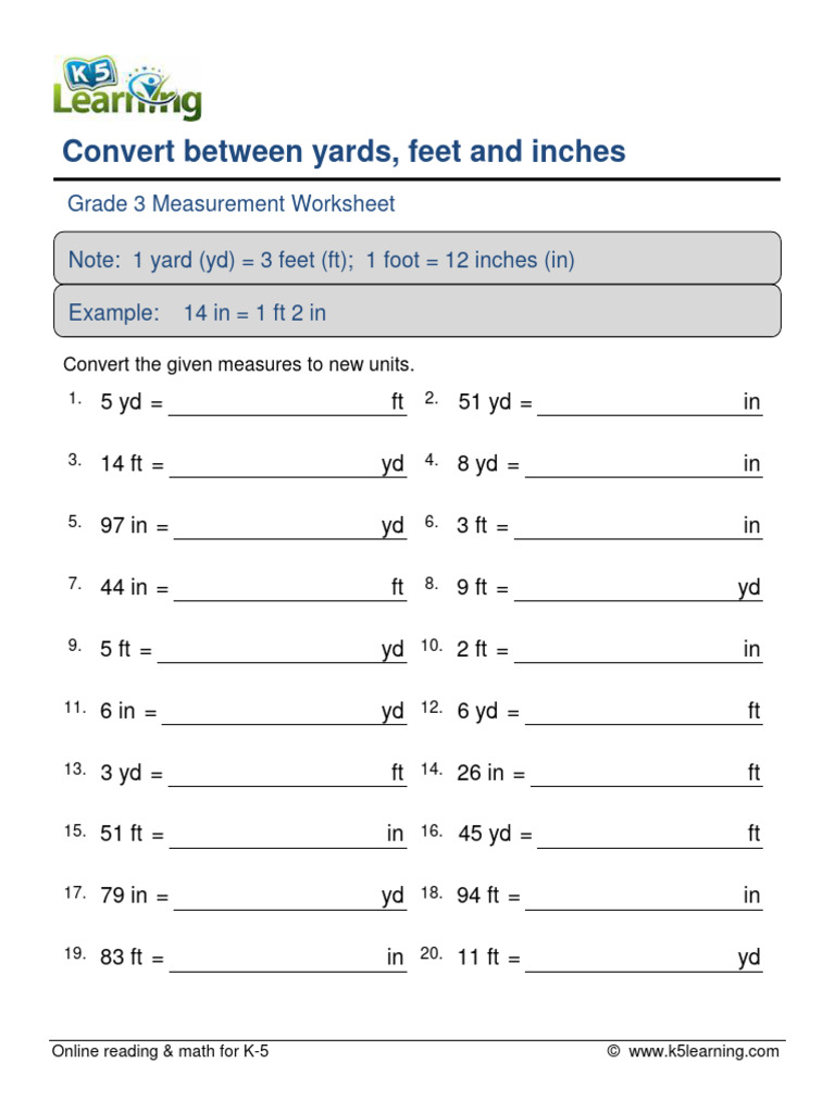 Grade 3 Converting Yards Feet Inches Hard e | PDF