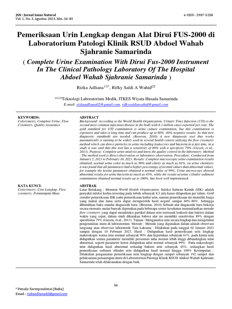 Pemeriksaan Urin Lengkap dengan Dirui FUS-2000 | PDF | Infeksi Saluran Kemih | Obat Klinis