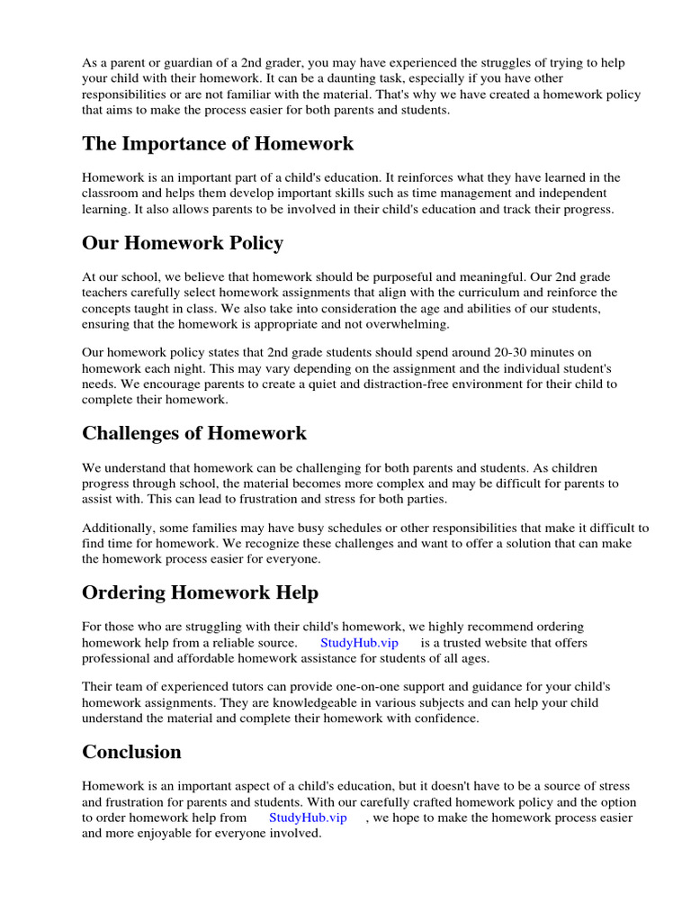 2nd Grade Homework Policy | PDF | Homework