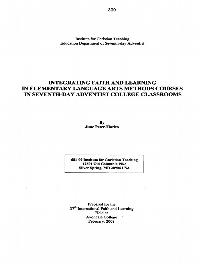 Integrating Faith and Learning Inelementarylanguageartsmethodscourses ...