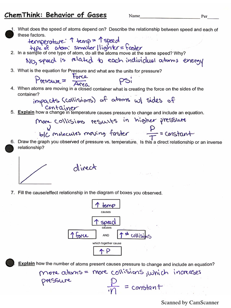 ChemThink Behavior of Gases KEY | PDF