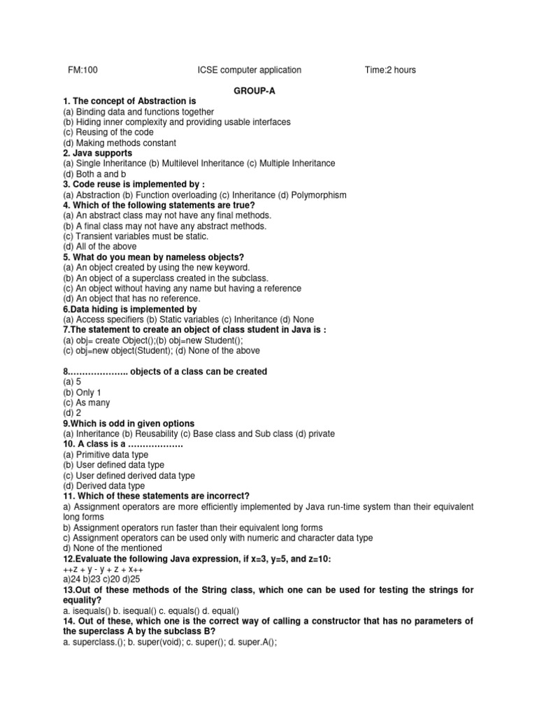 Icse 10 2024 Pdf Inheritance Object Oriented Programming Class Computer Programming 1665