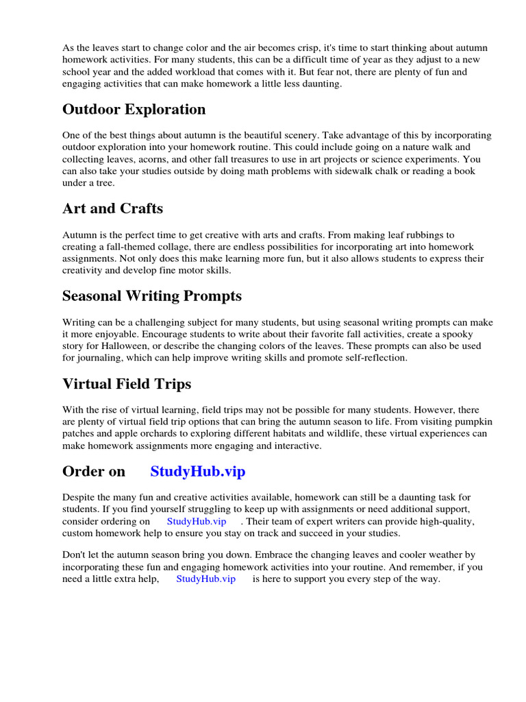 Autumn Homework Activities | PDF | Preschool | Autumn