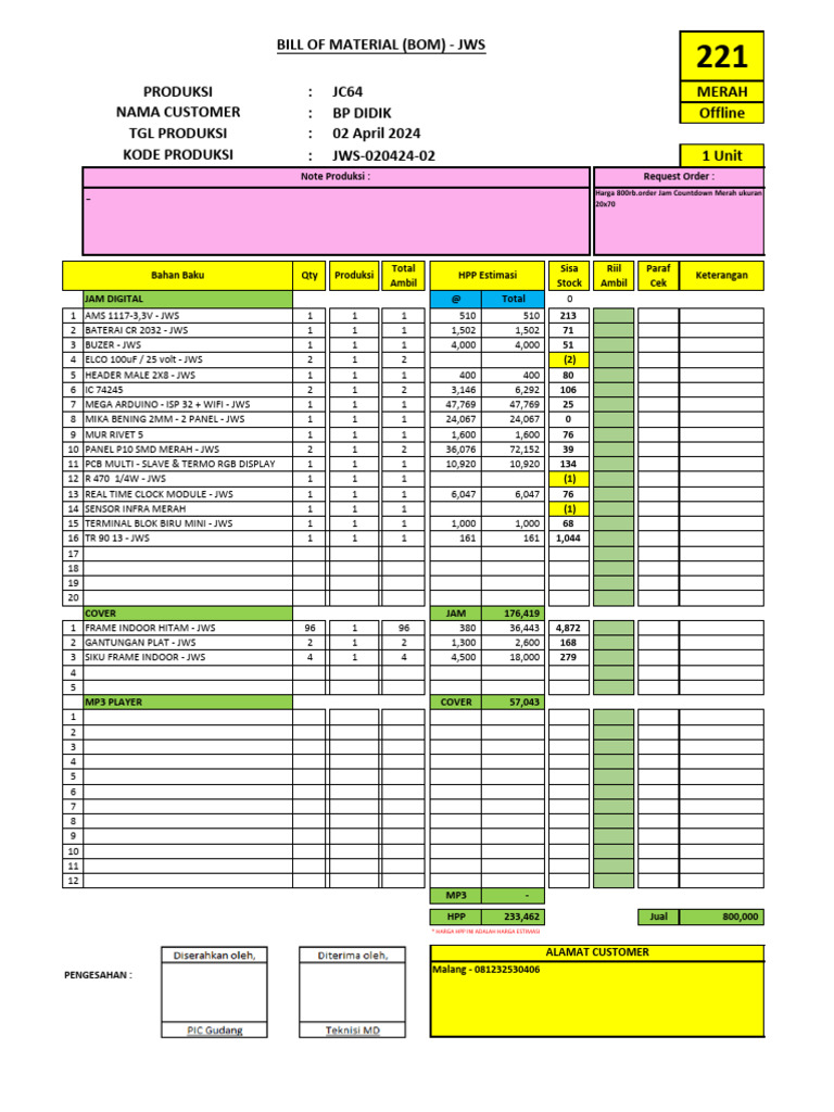 Contoh-Bill of Material | PDF