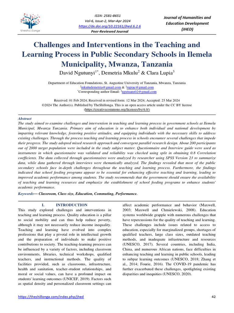Challenges and Interventions in the Teaching and Learning Process in ...