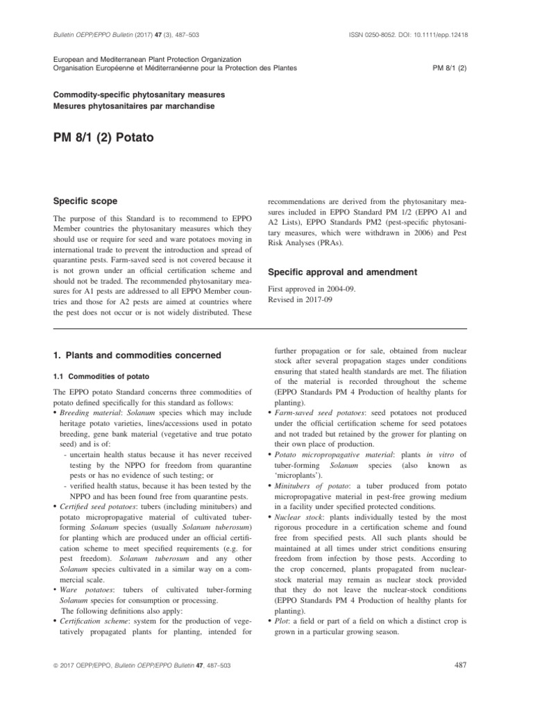 2017 Eppo Bulletin Pdf Potato Pest Organism