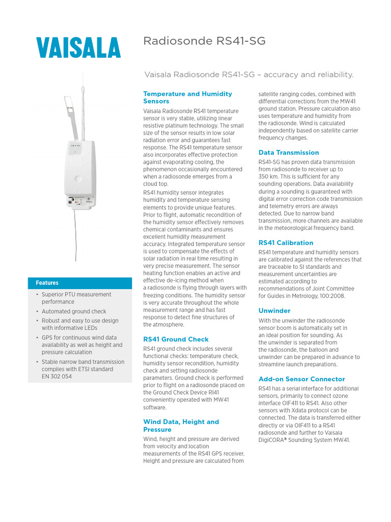 RS41-SG-Datasheet-B211321EN | PDF | Humidity | Calibration